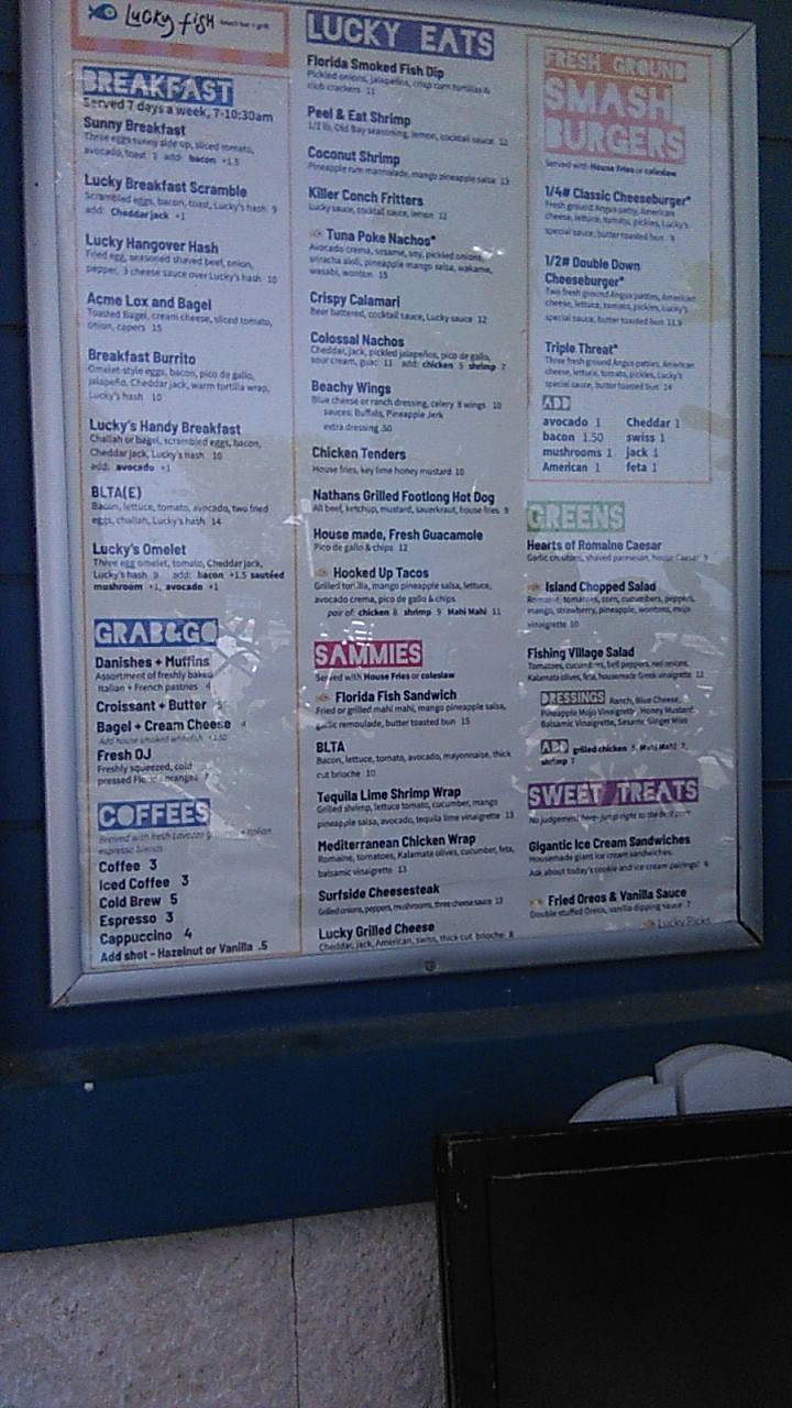 Menu at Lucky Fish Beach Bar + Grill, Pompano Beach