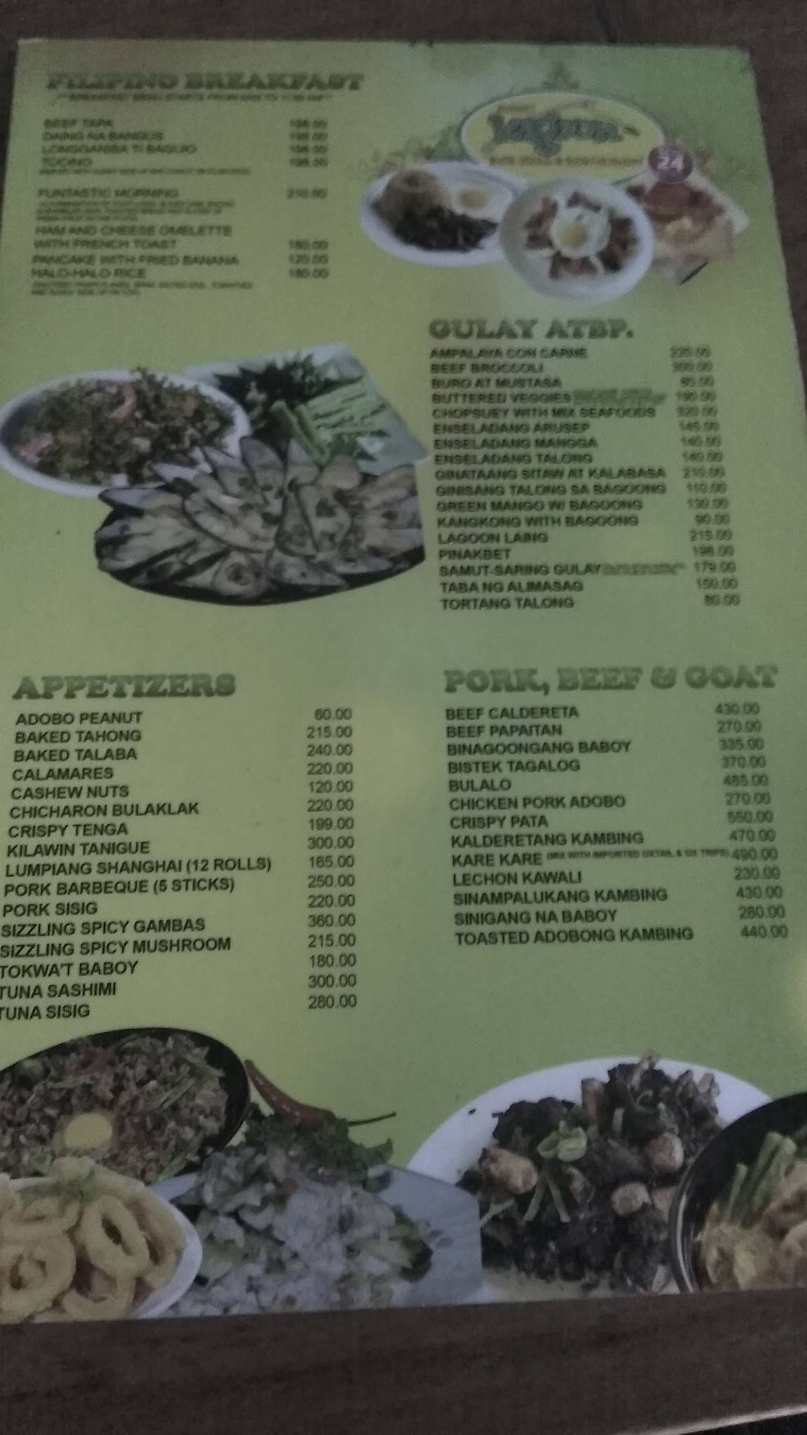 Menu at Magic Lagoon Bar, Subic Bay Freeport Zone, Bldg. 716