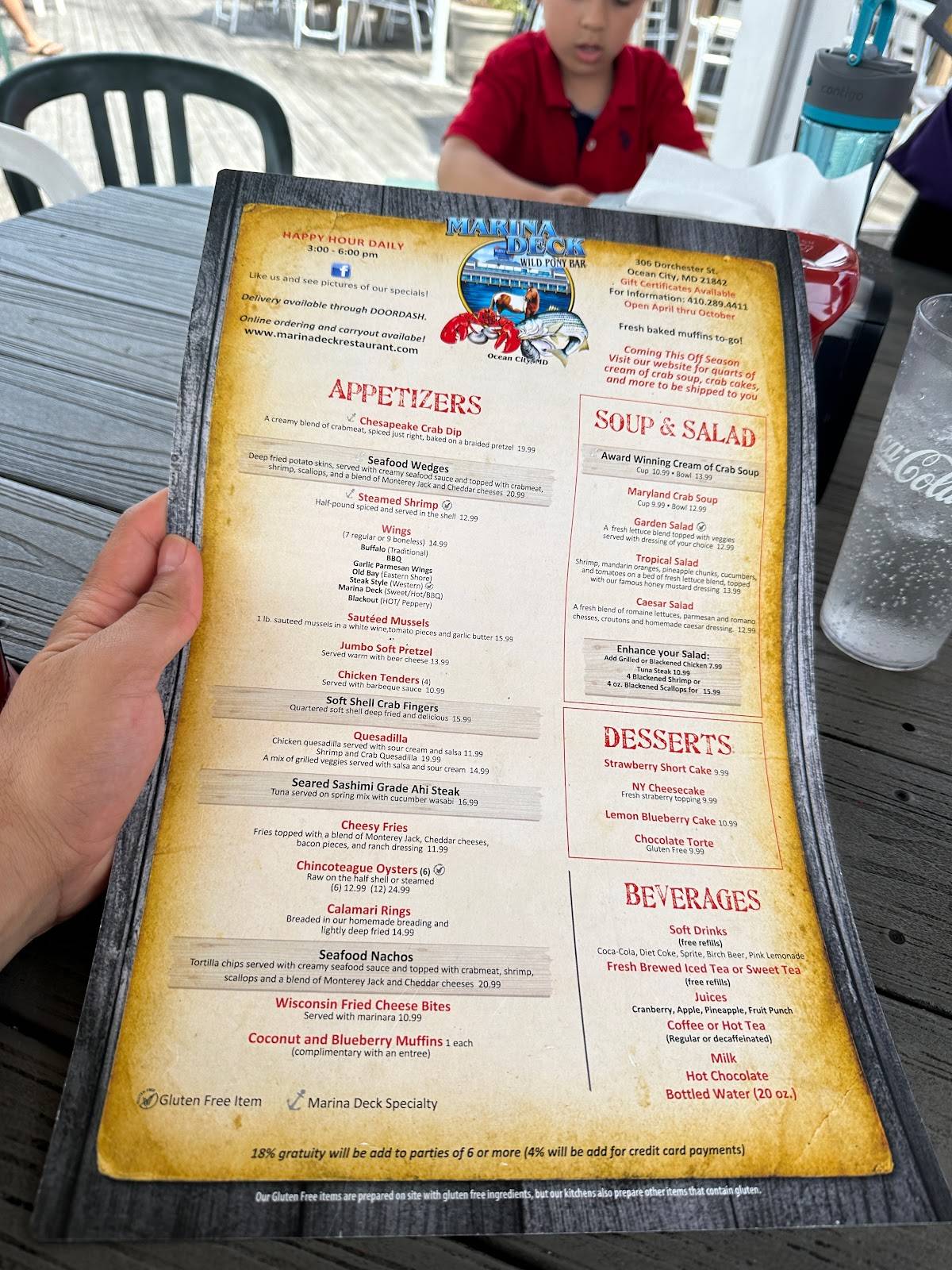 Menu at Marina Deck Restaurant, Ocean City