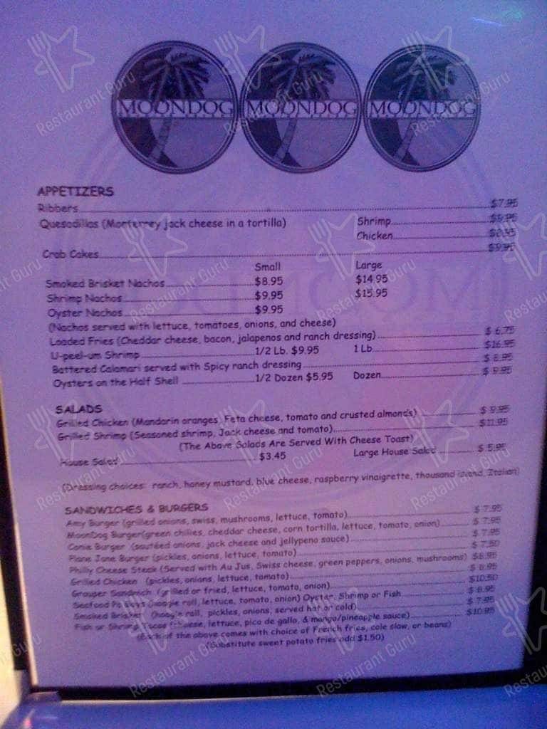 Menu at Moondog Seaside Eatery pub & bar, Fulton