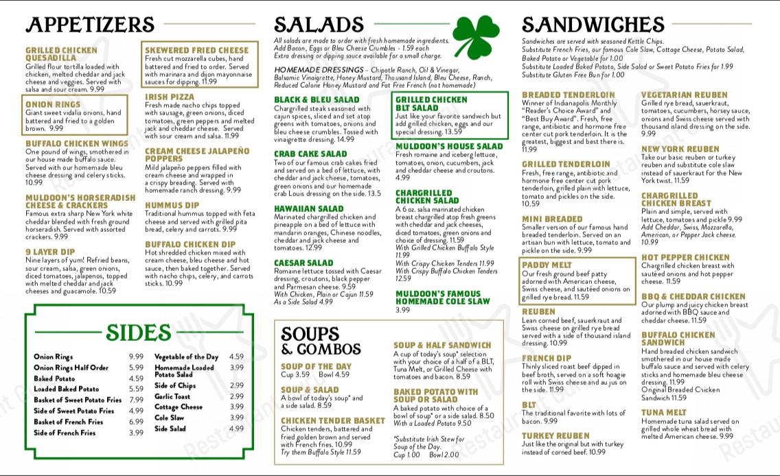 Menu at Muldoon's on Main pub & bar, Carmel, 111 W Main St Suite 100
