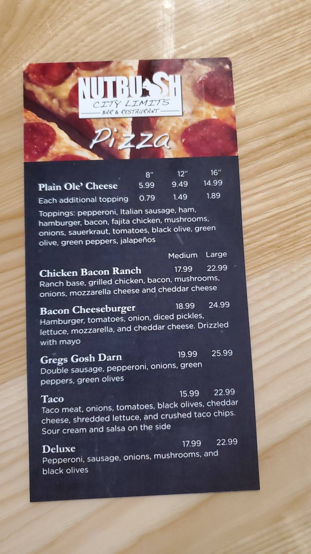 Menu at Nutbush City Limits pub & bar, La Crosse