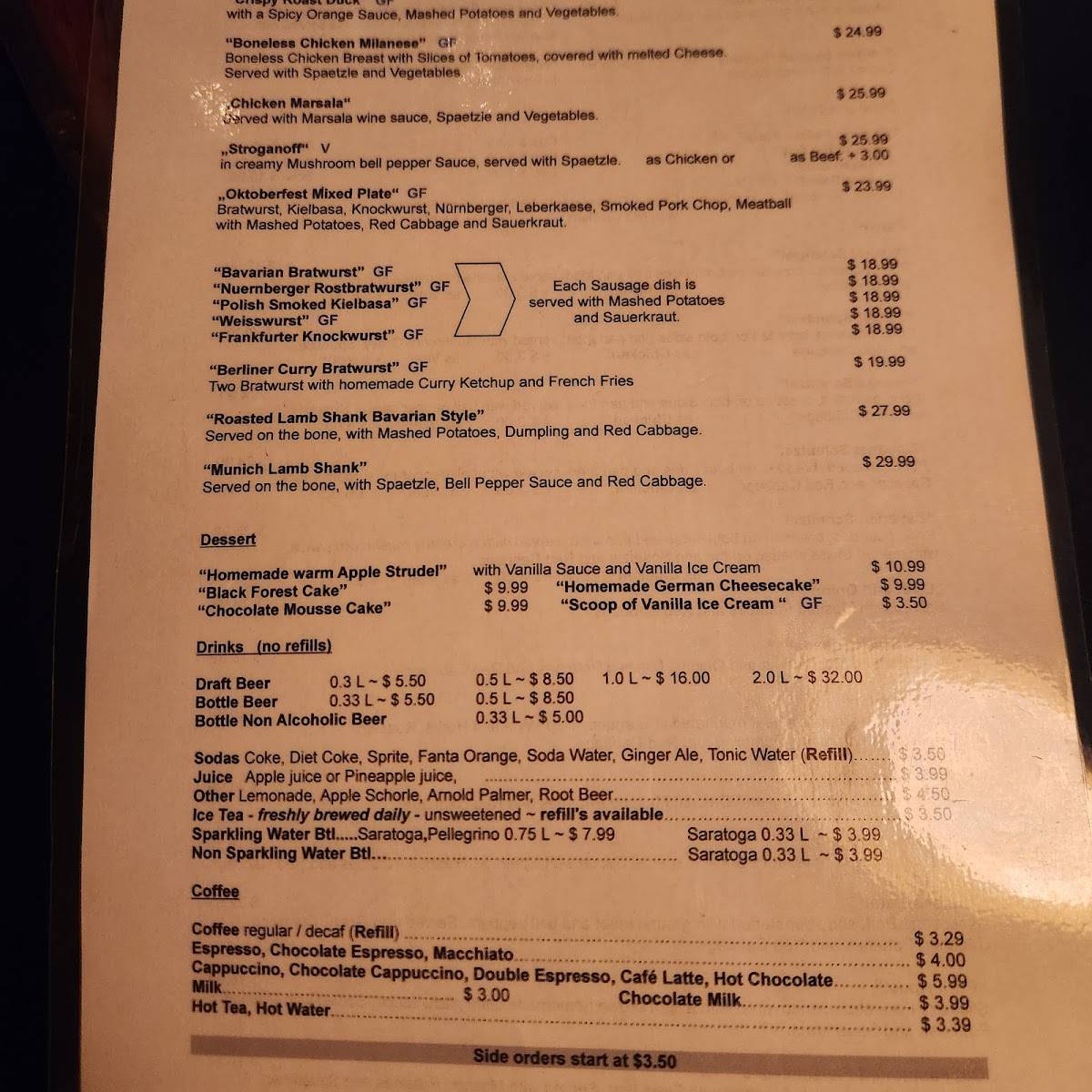 Menu at Old Heidelberg Restaurant, Fort Lauderdale, 900 W State Rd 84