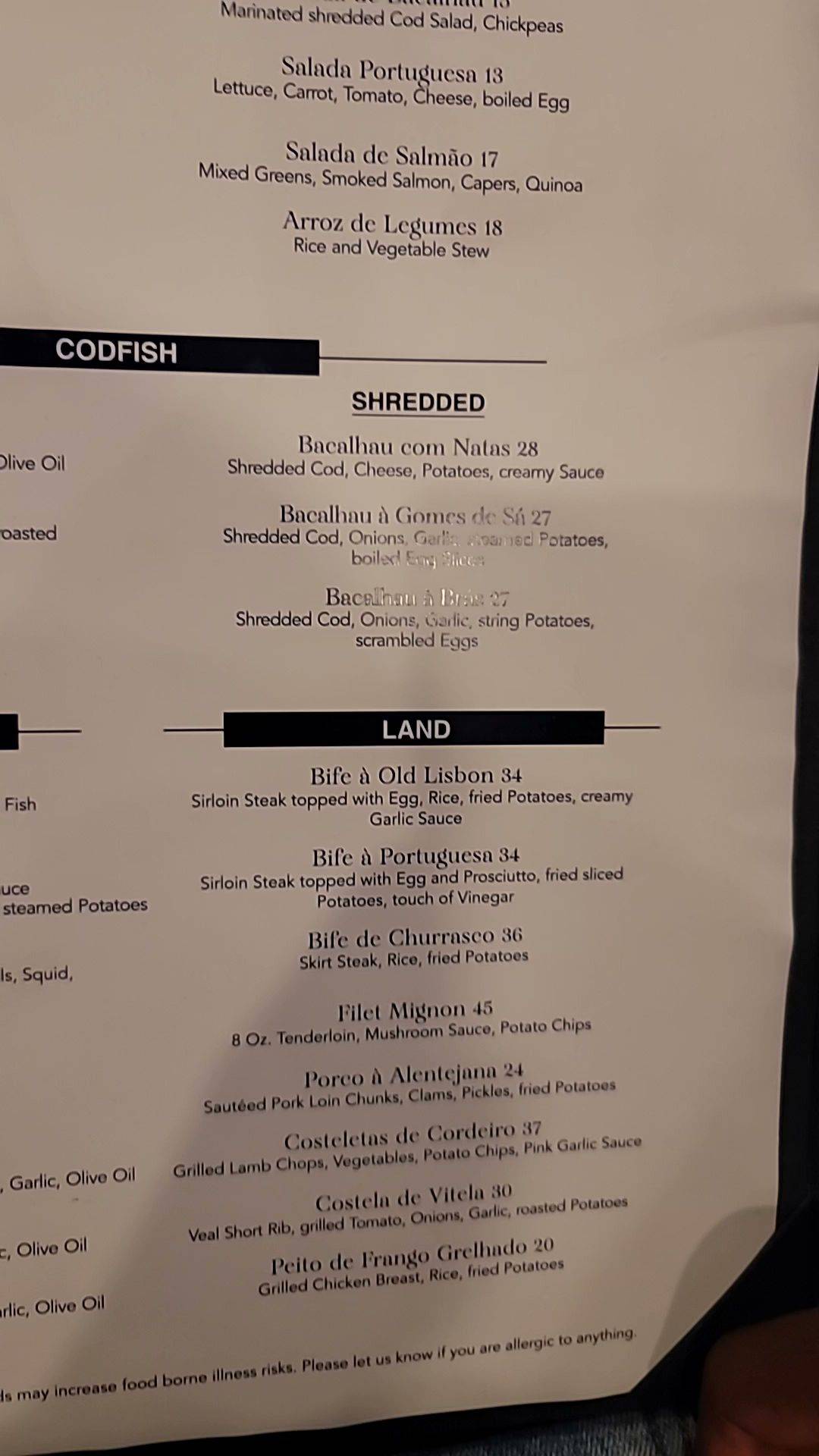 Menu at Old Lisbon Restaurants - South Miami, South Miami, Sunset Dr