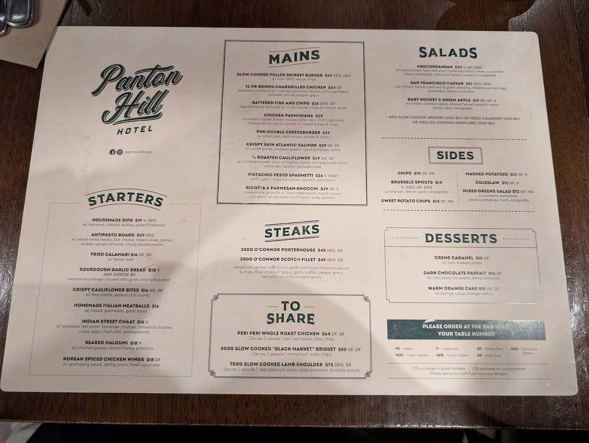 Menu at Panton Hill Hotel pub & bar, Panton Hill