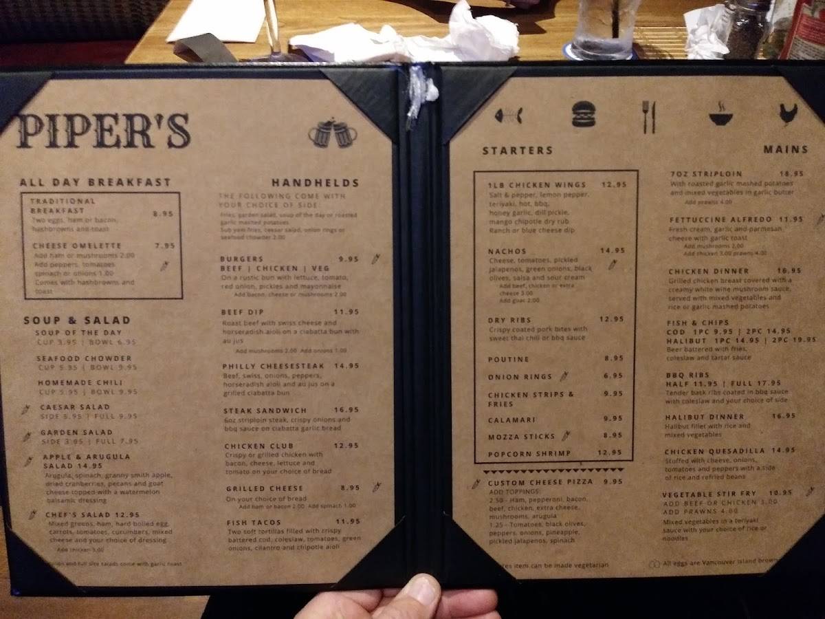 Menu at Piper's Pub, Nanaimo