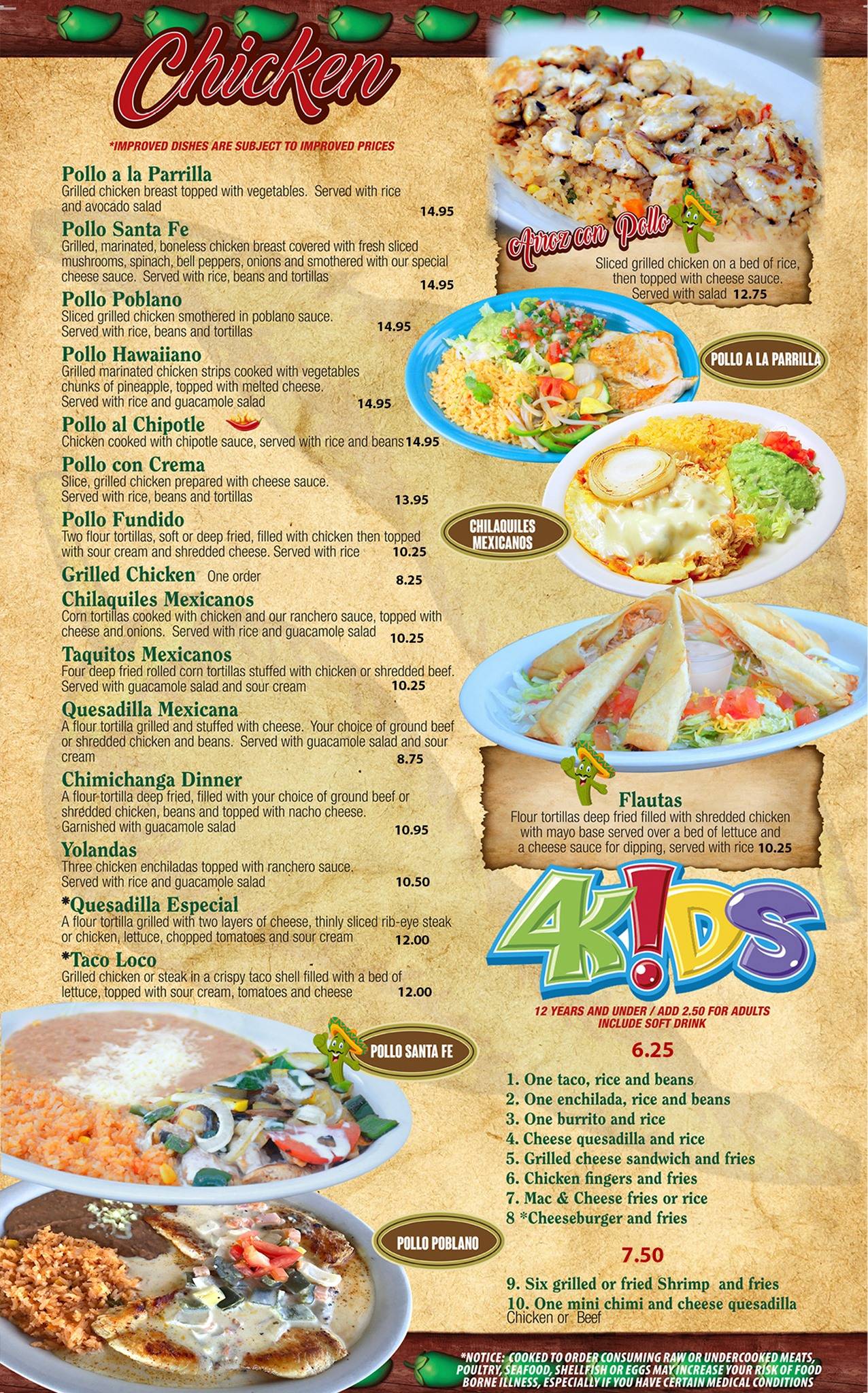 Menu at Poblanos Mexican Bar & Grill, Evans
