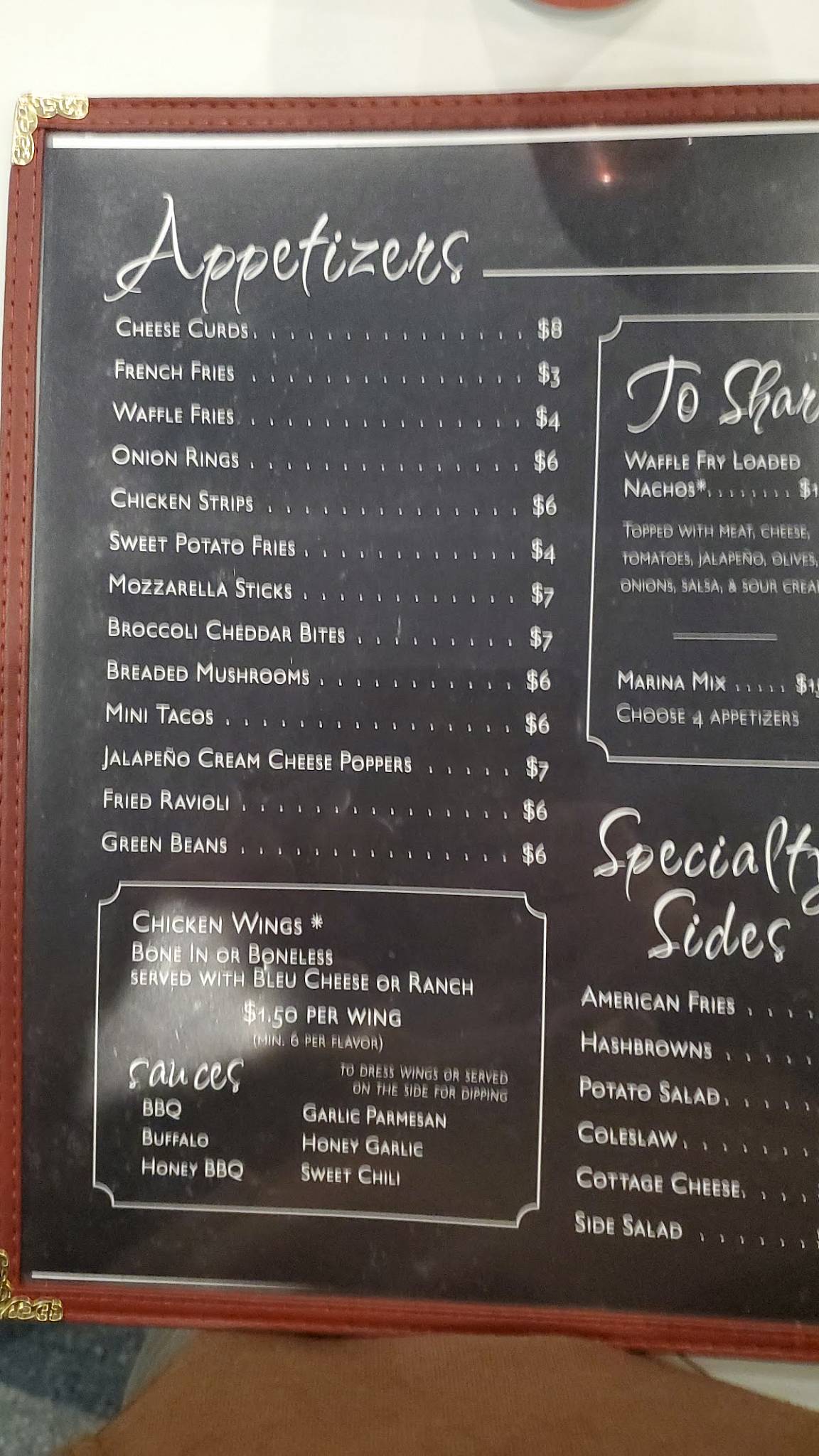 Menu at Portside Bar and Supper Club, Harpers Ferry