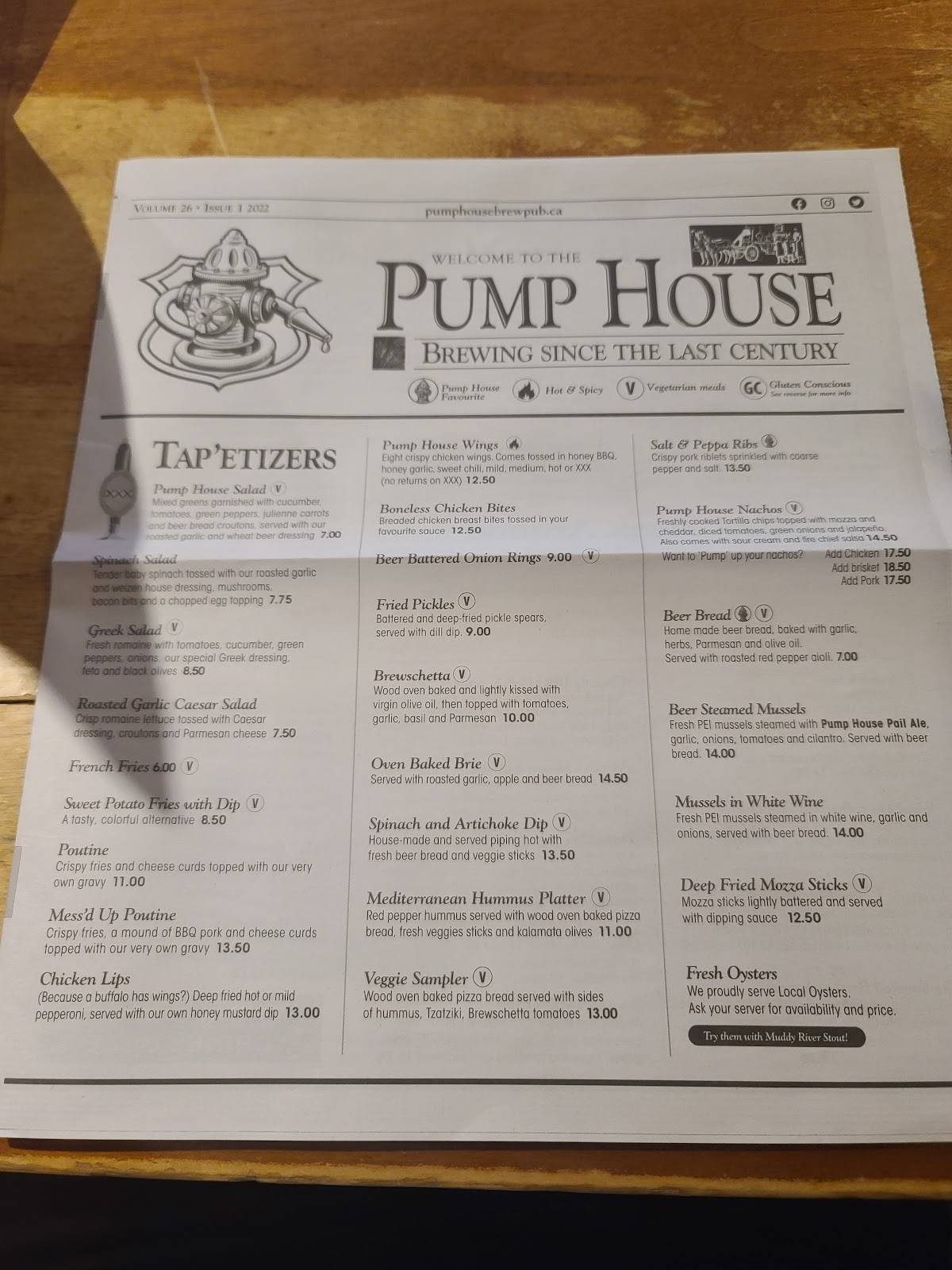 Menu at Pump House - Brewpub & Restaurant, Moncton