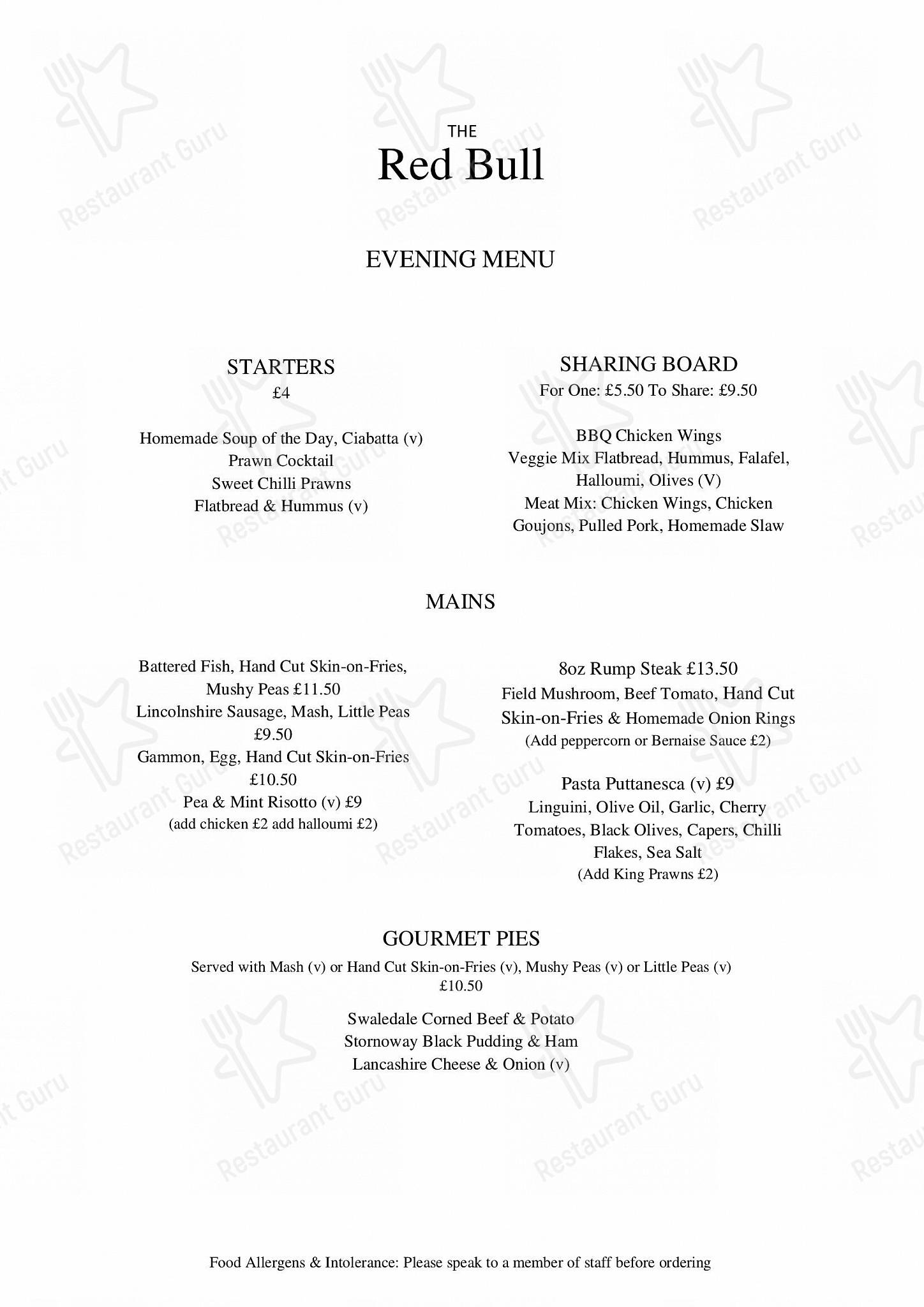 Menu at Red Bull, Stockport pub & bar, Stockport