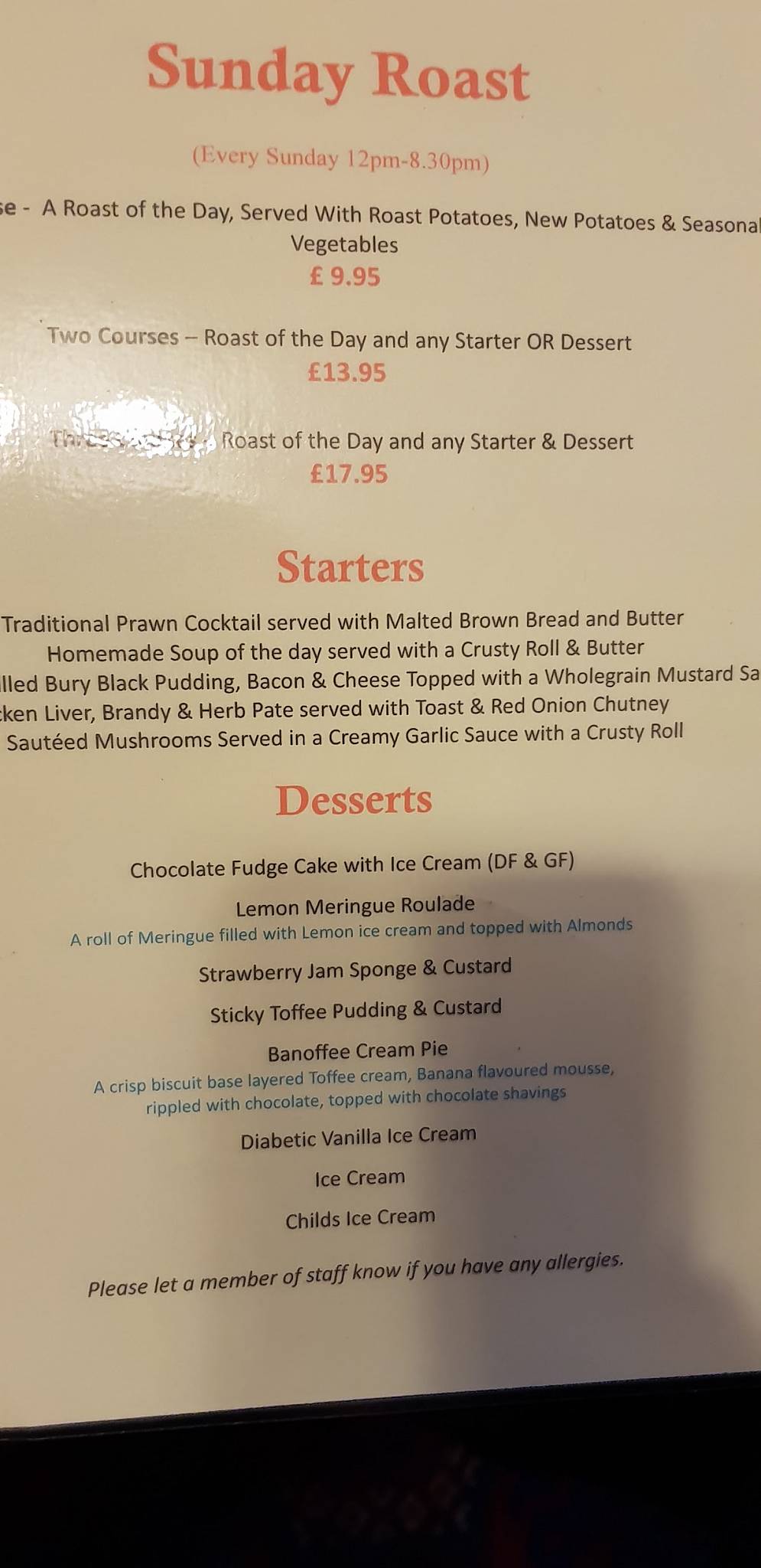 Menu at Red Lion, Little Budworth pub & bar, Little Budworth