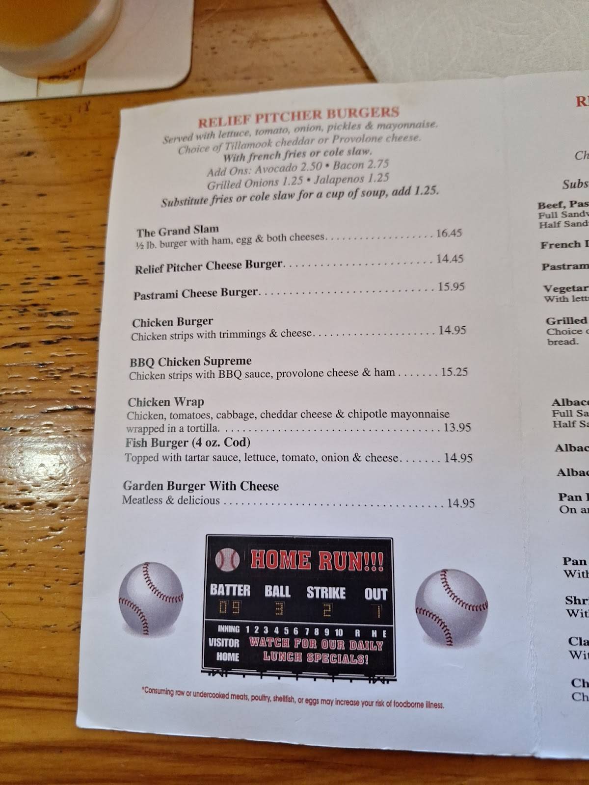 Menu at Relief Pitcher pub & bar, Seaside