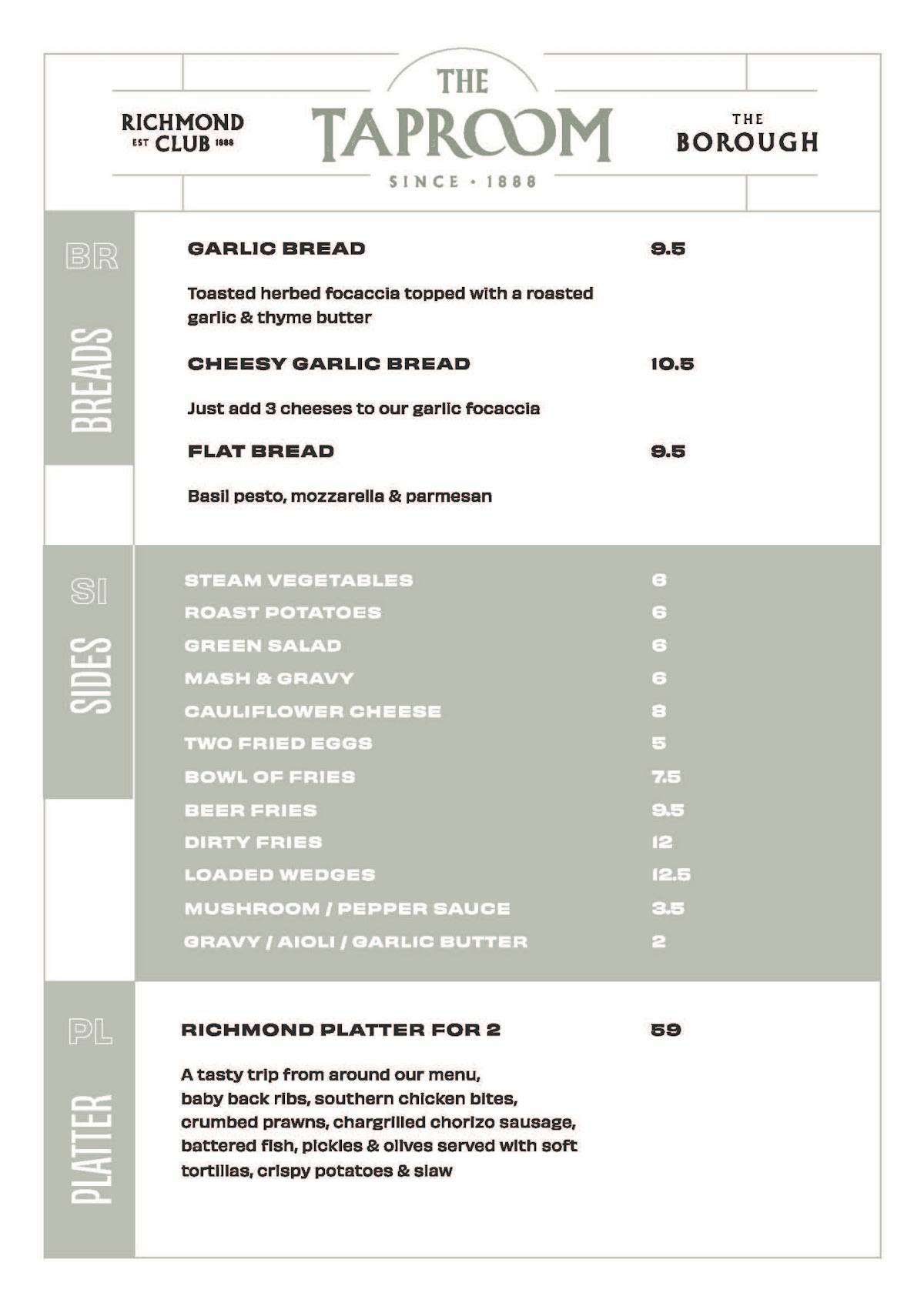 Menu at Richmond Club, The Borough, Christchurch