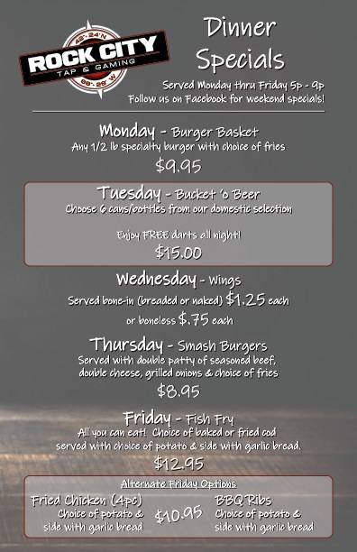 Menu at Rock City Tap Inc pub & bar, Rock City