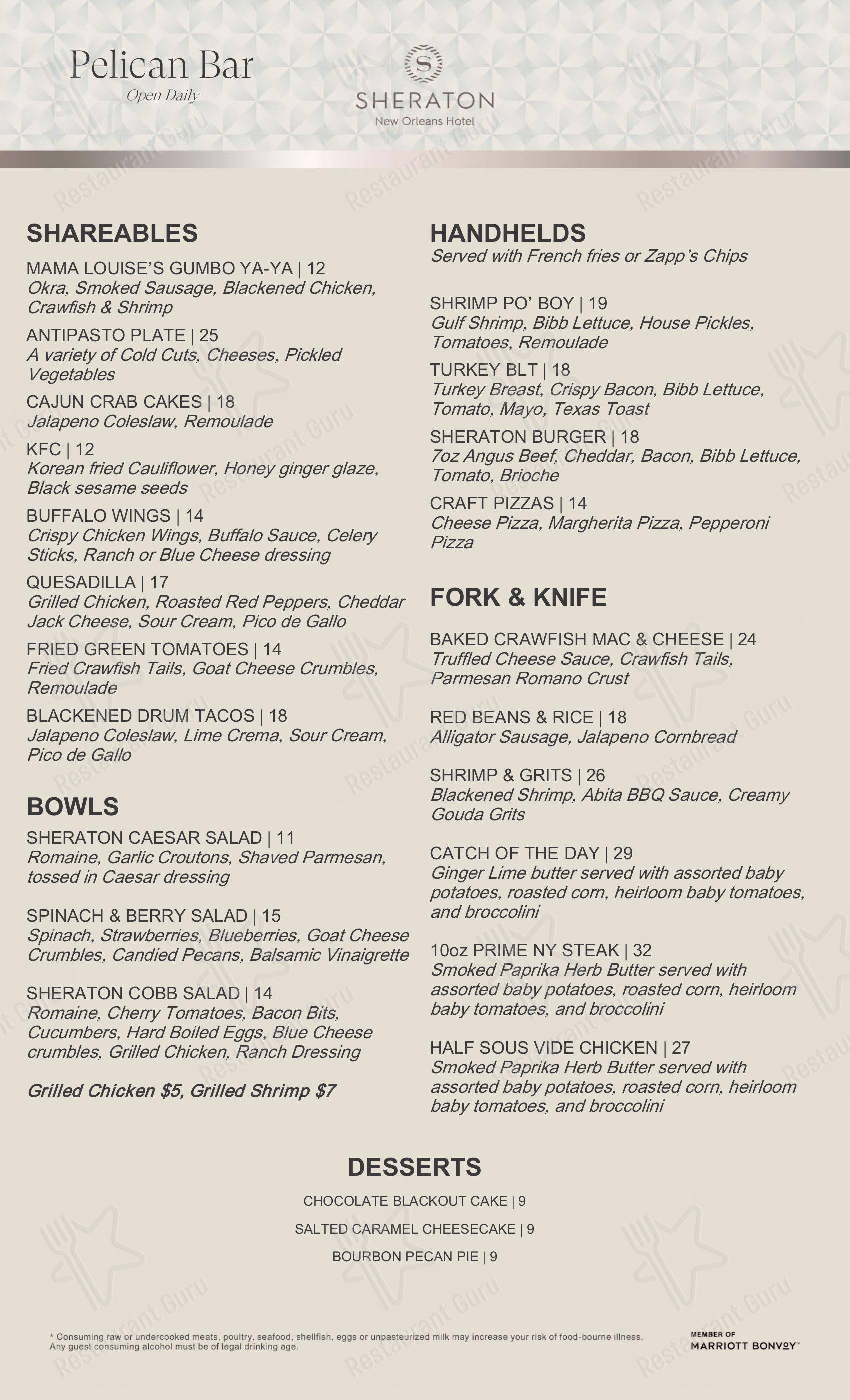 Menu at Roux Bistro pub & bar, New Orleans, Sheraton New Orleans
