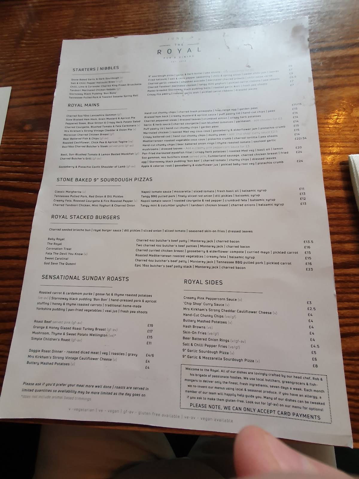 Menu at Royal Hotel pub & bar, Carnforth, 27 Main Rd