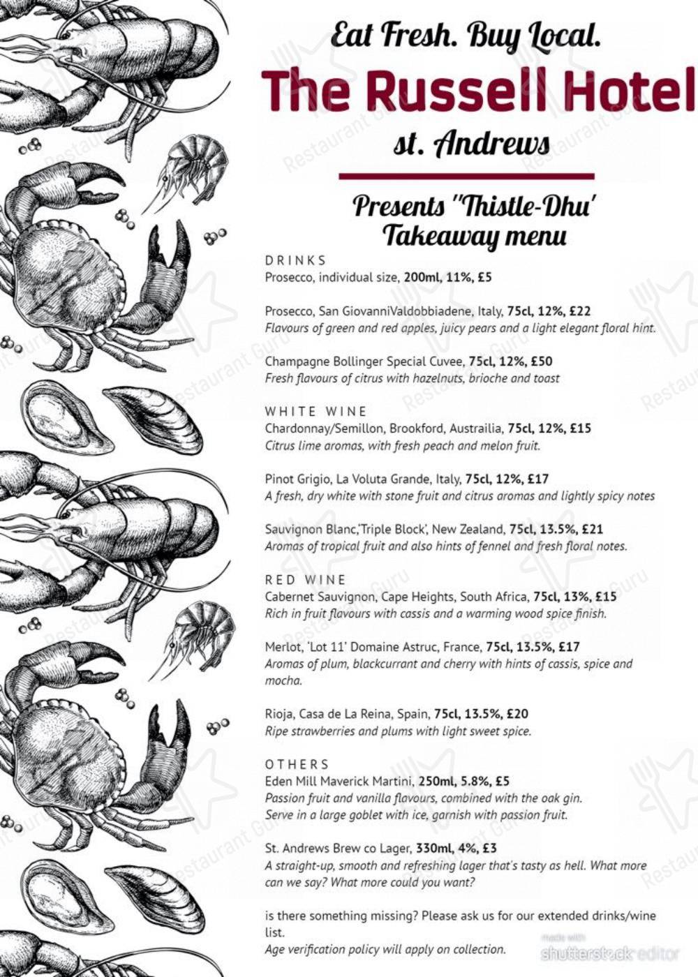 Menu at The Russell Hotel St Andrews pub & bar, Saint Andrews