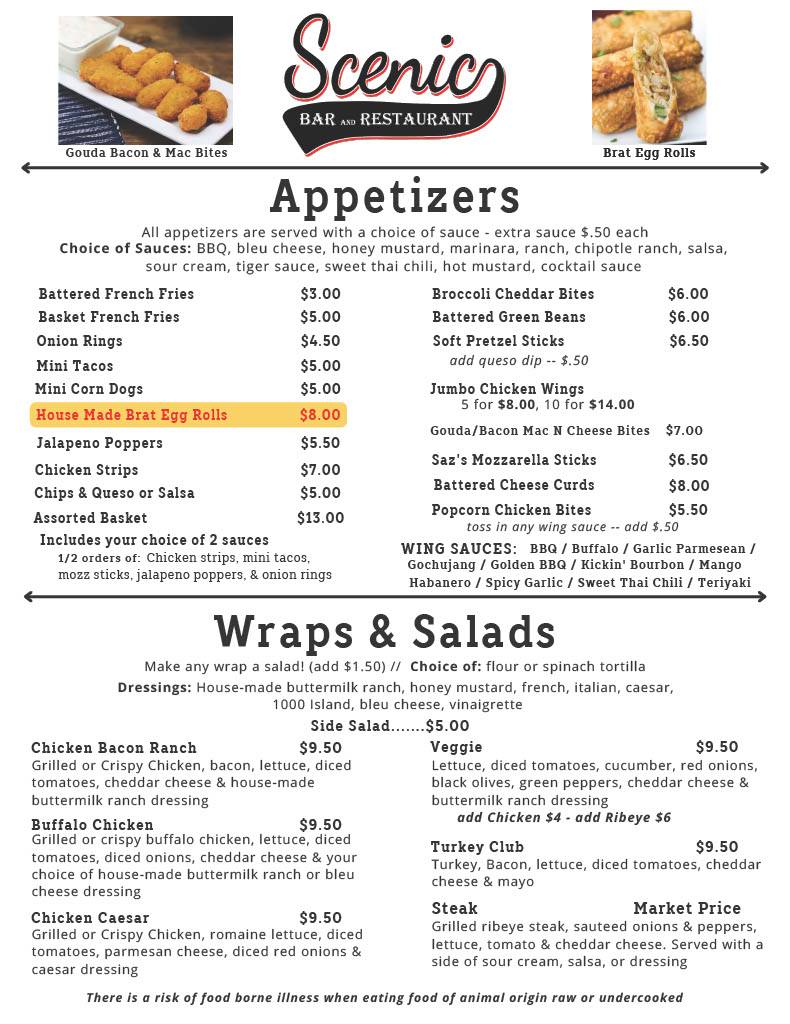 Menu at Scenic Bar & Restaurant, Sheboygan