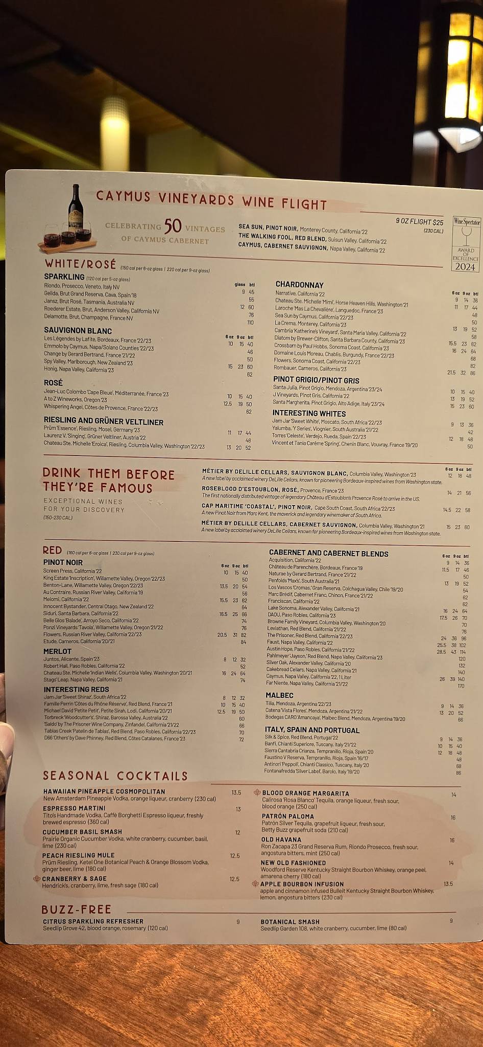 Menu at Seasons 52 pub & bar, Columbia