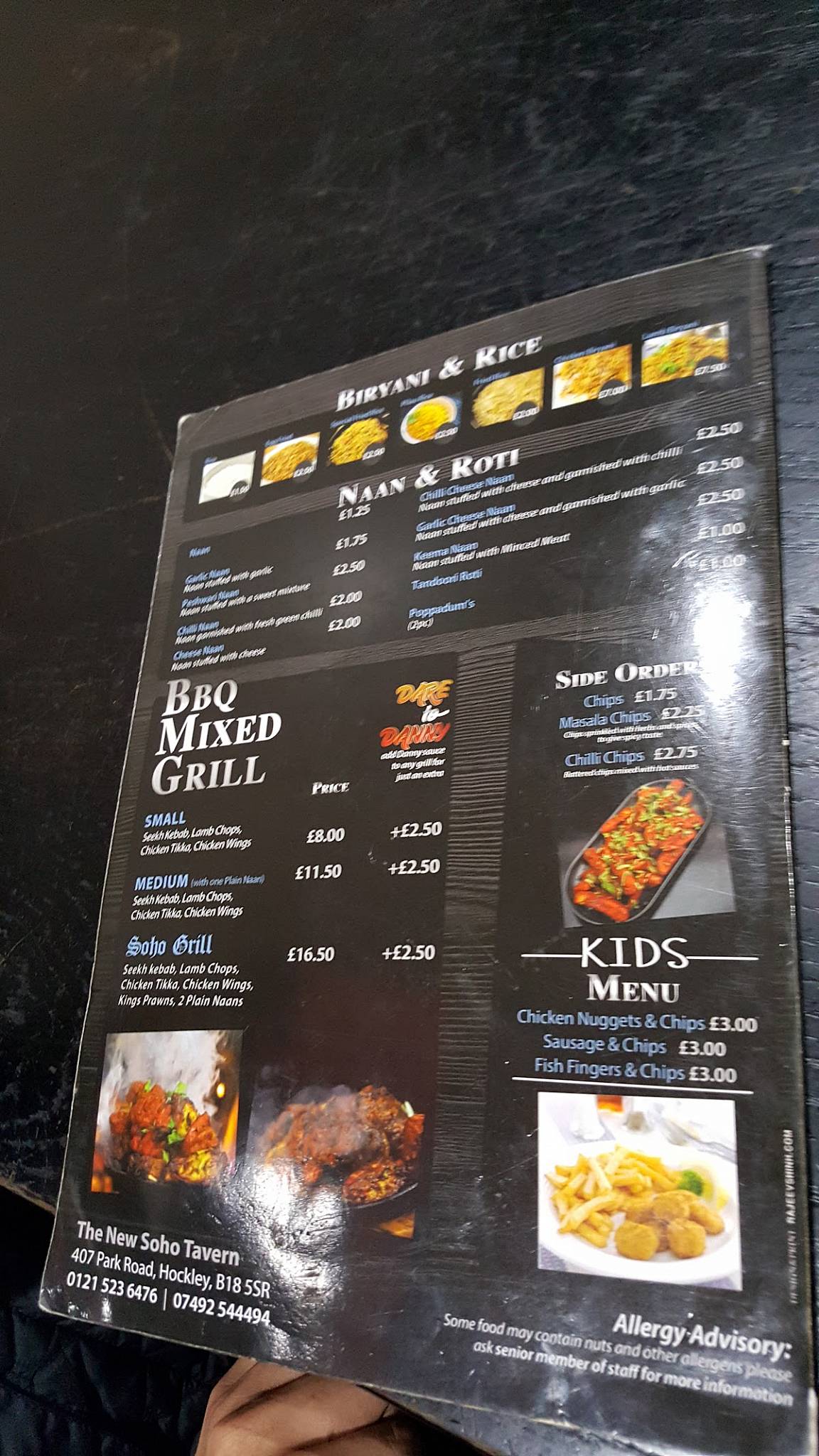 Menu at Soho Tavern pub & bar, Birmingham