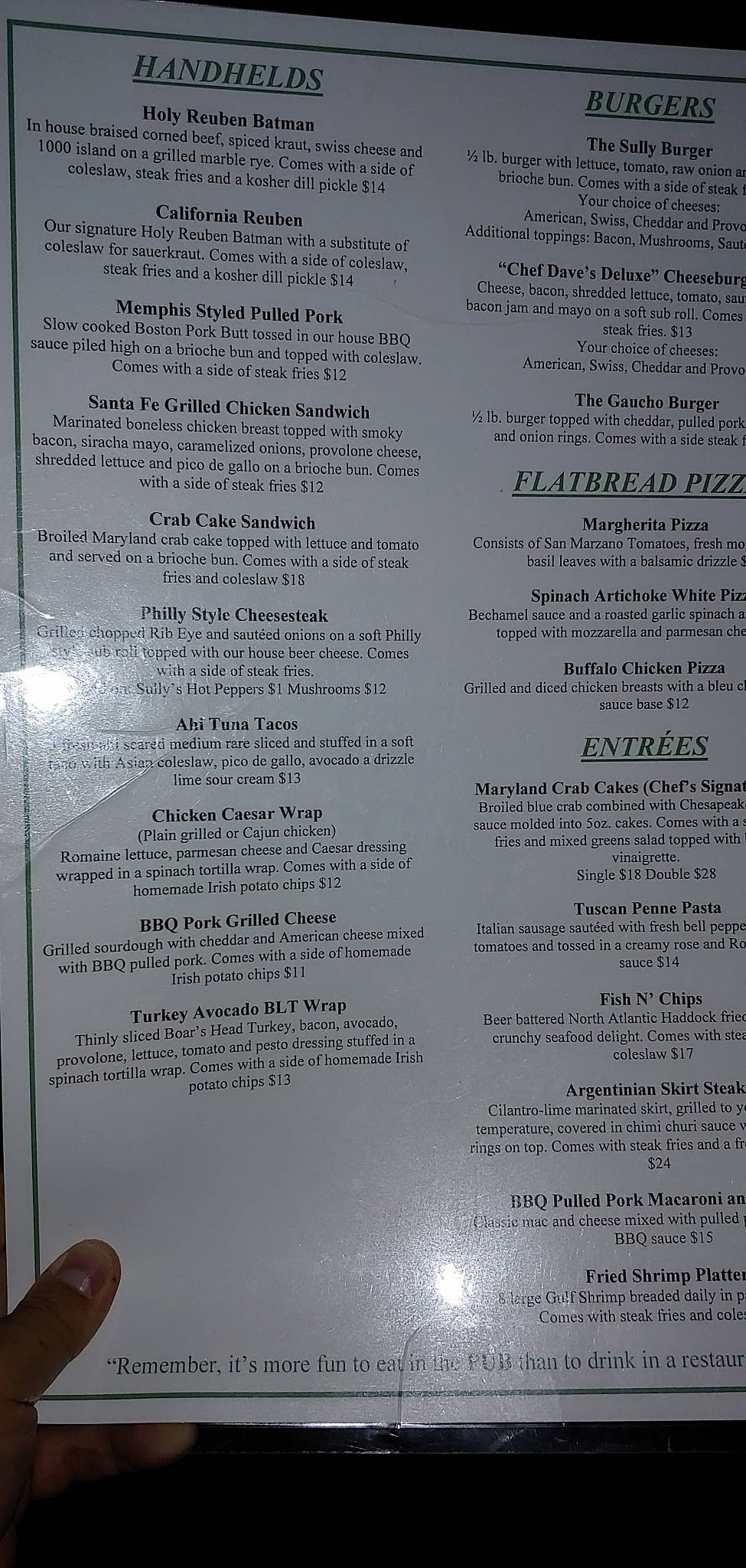Menu at Sully's Irish Pub, Middletown