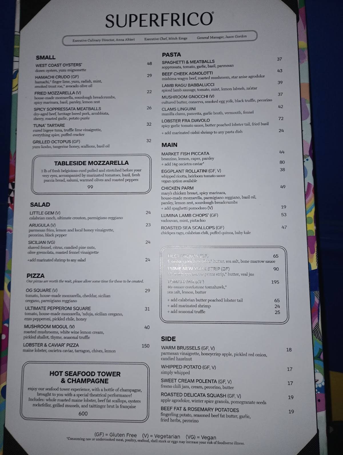 Menu at Superfrico pub & bar, Las Vegas