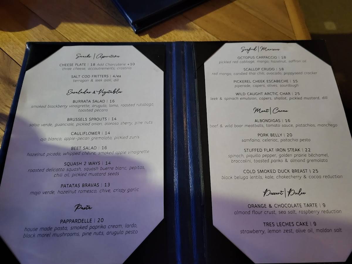 Carta del pub y bar Tabula Rasa, Winnipeg