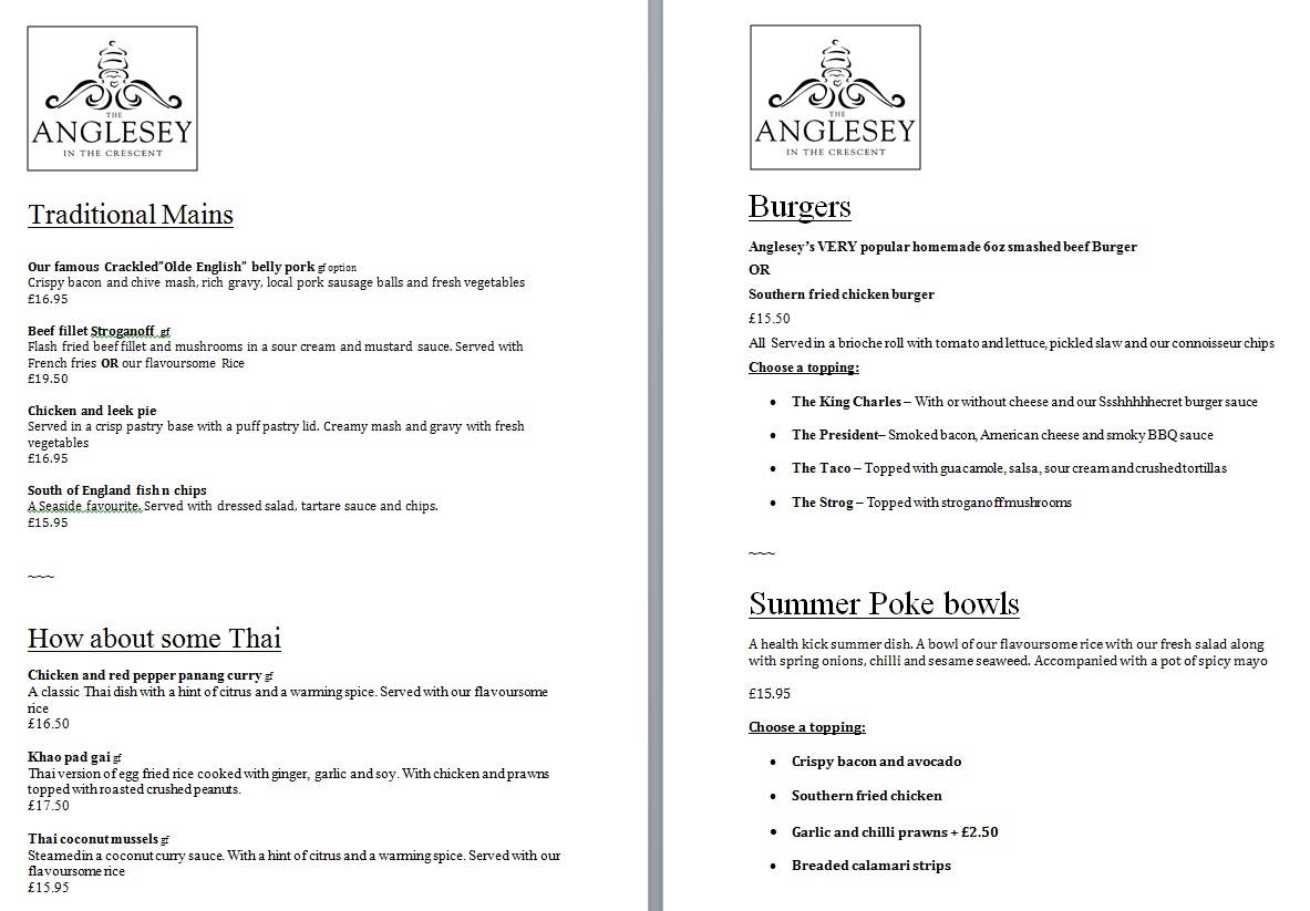 Menu at The Anglesey Hotel pub & bar, Gosport