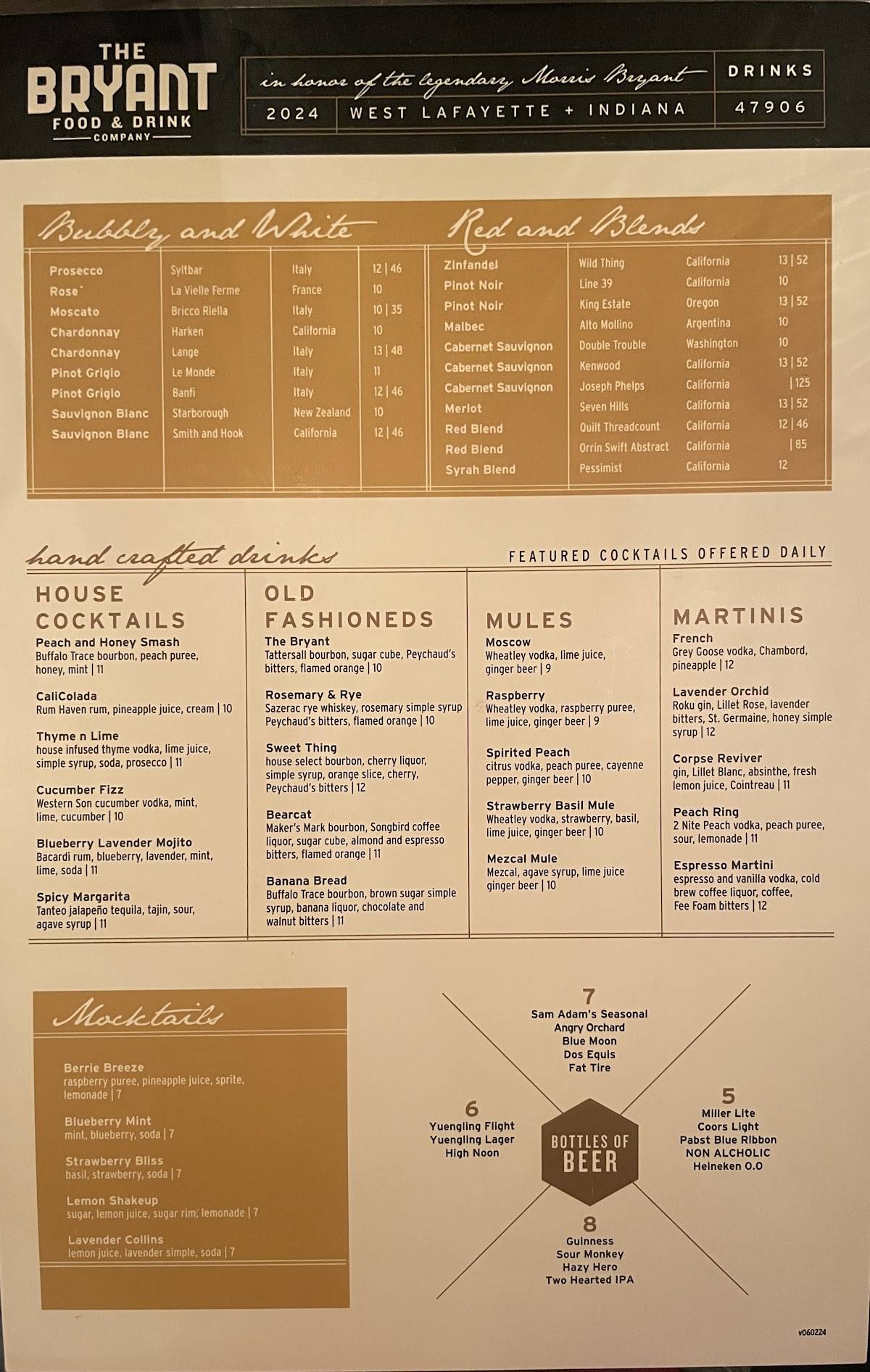 Menu at The Bryant pub & bar, West Lafayette, Sagamore Pkwy W
