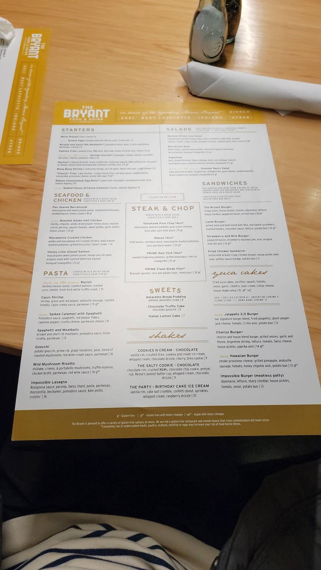 Menu at The Bryant pub & bar, West Lafayette, Sagamore Pkwy W