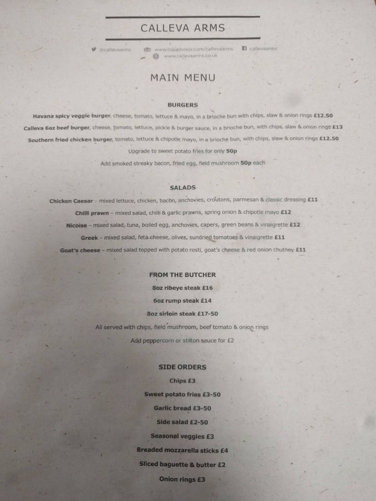 Menu at The Calleva Arms pub & bar, Tadley