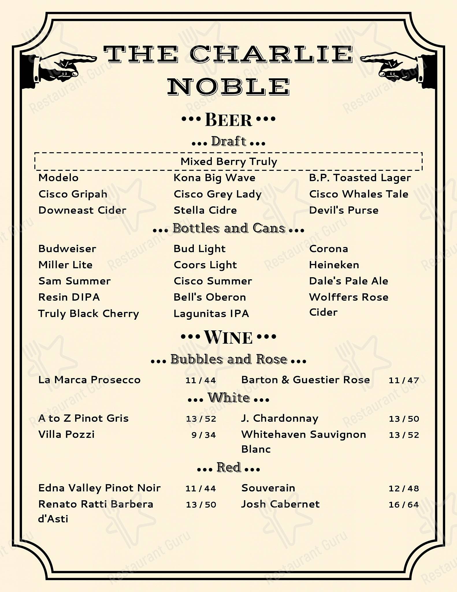 Menu at The Charlie Noble pub & bar, Nantucket