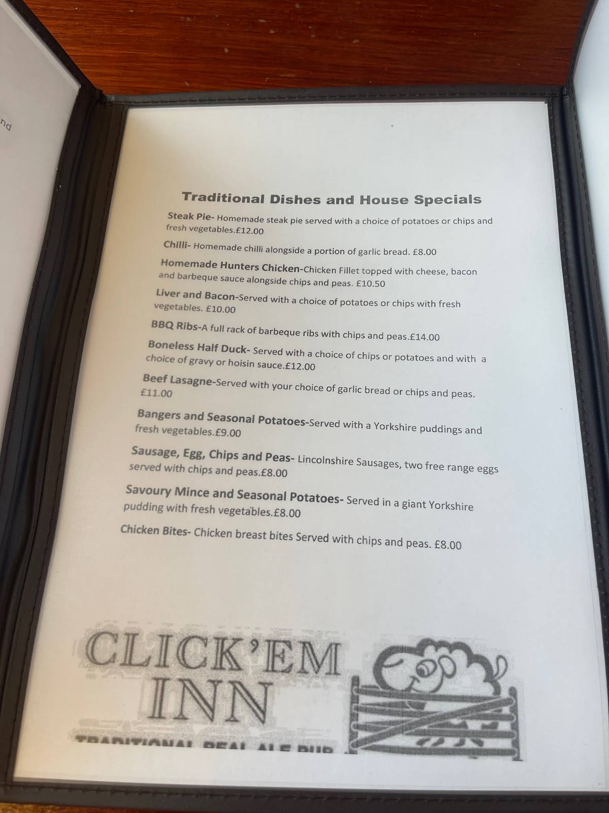 Menu at The Clickem Inn pub & bar, Binbrook