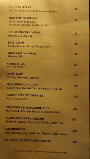 Menu at The Cocktail Club, Jakarta