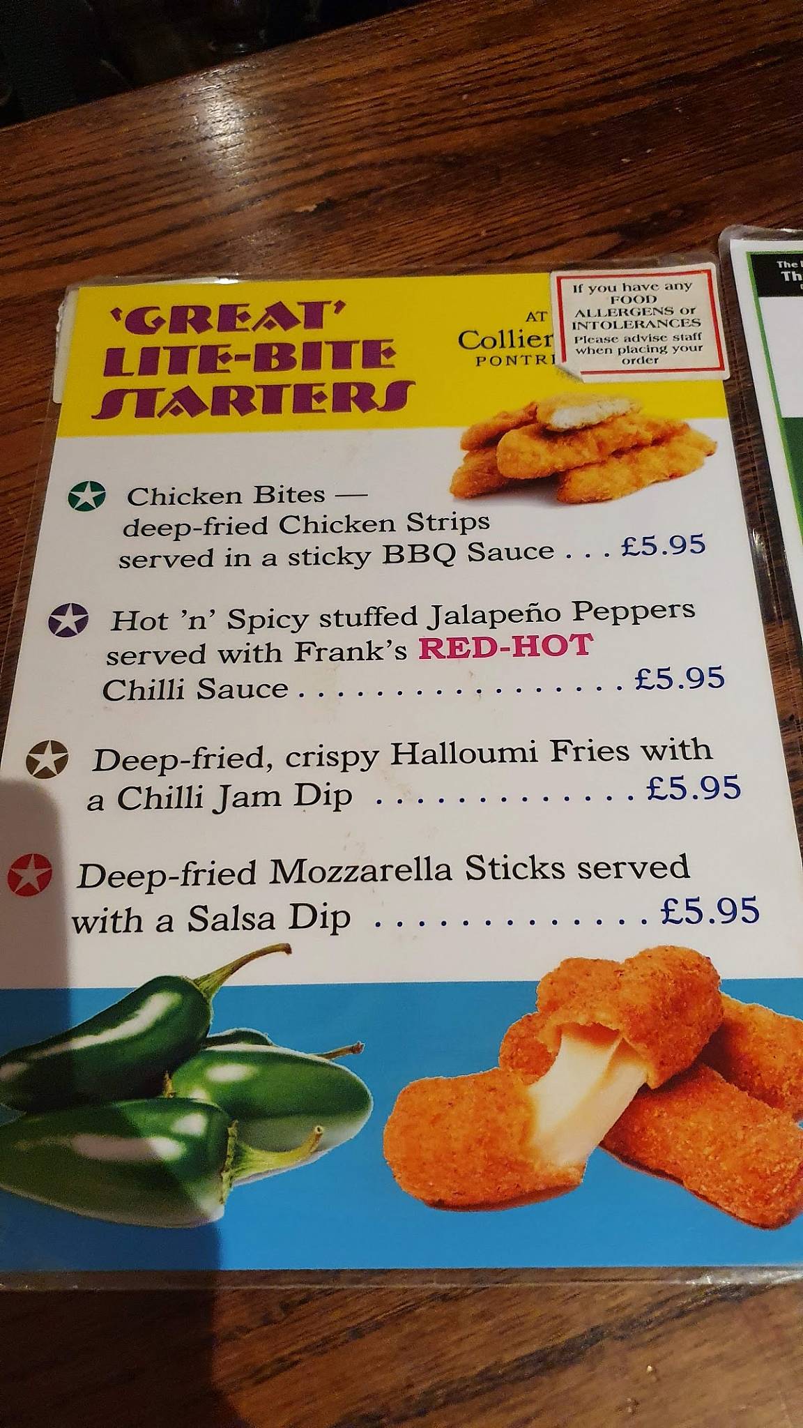 Menu at The Colliers Arms pub & bar, Port Talbot