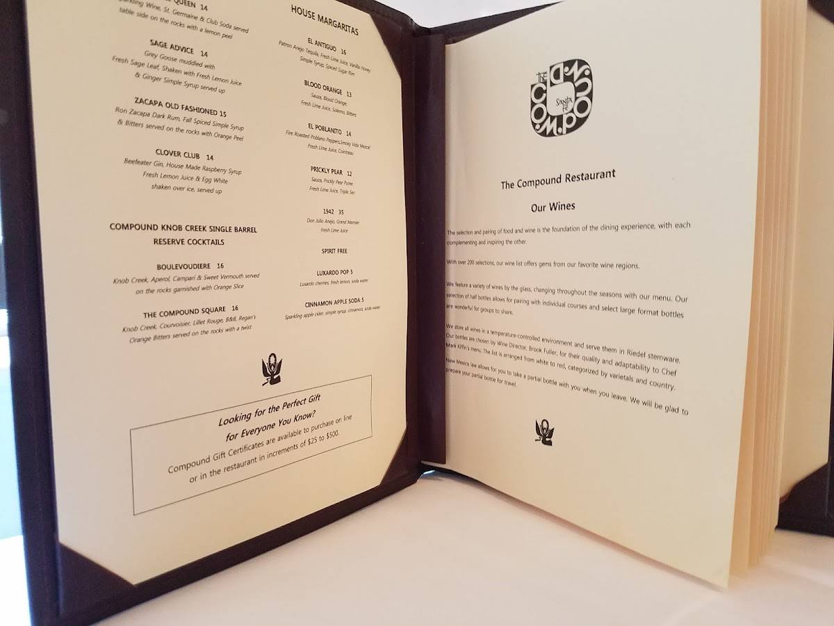 Menu at The Compound Restaurant, Santa Fe