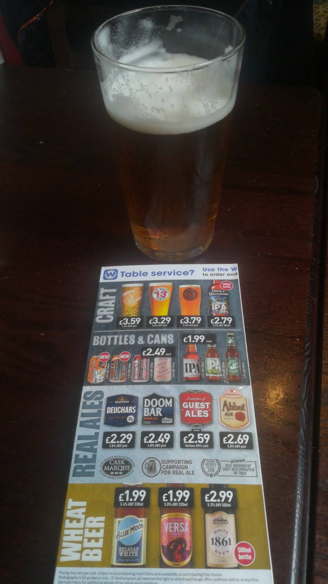 Menu at The Counting House - JD Wetherspoon pub & bar, Glasgow