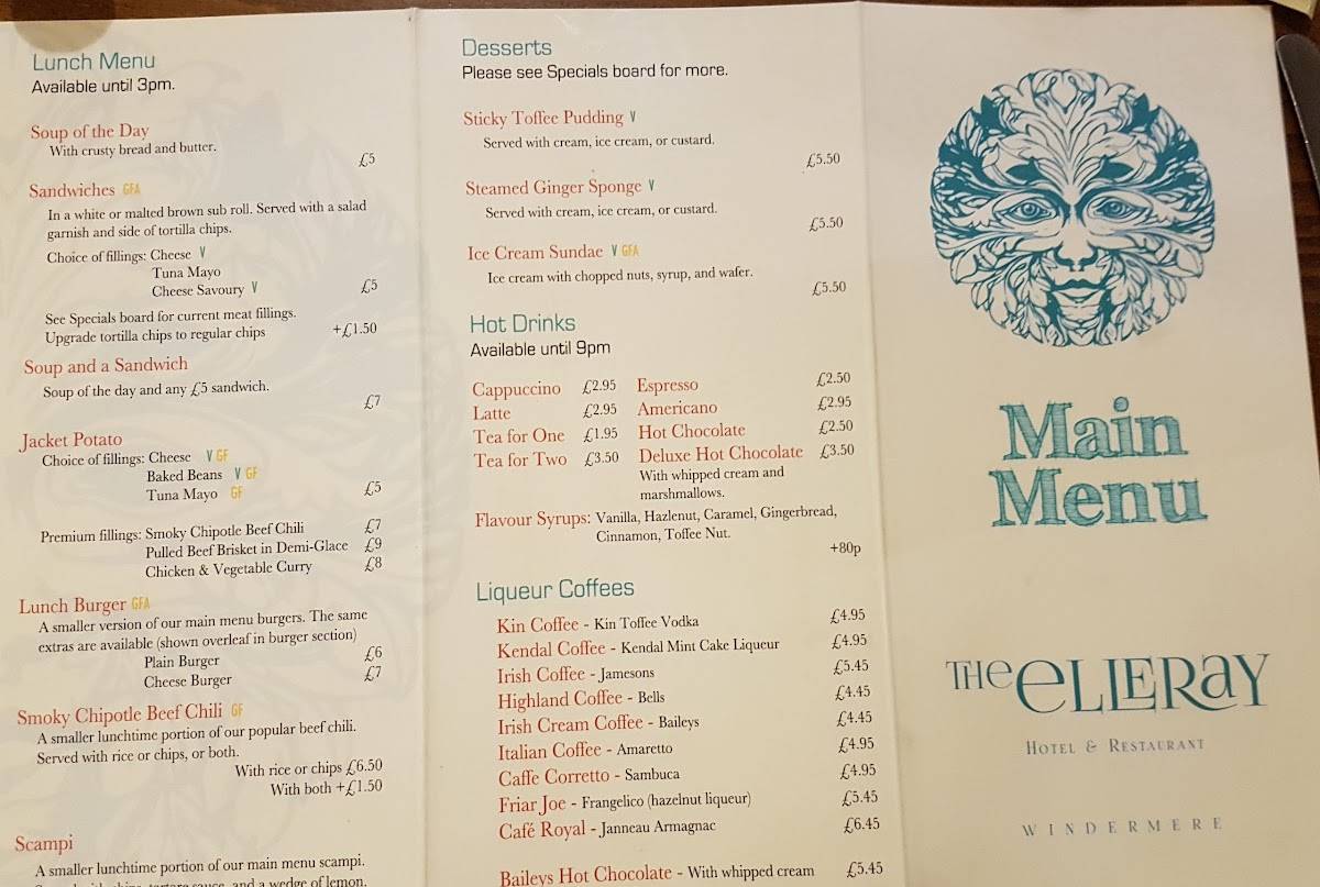 Menu at The Elleray pub & bar, Windermere