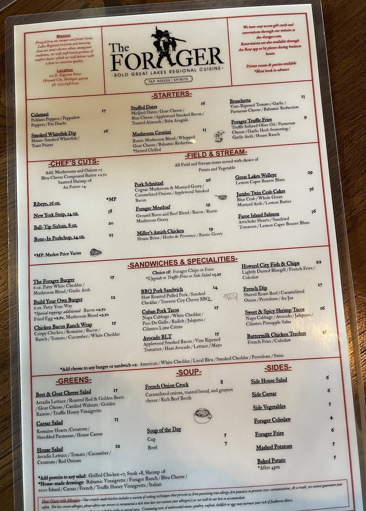 Menu at The Forager pub & bar, Howard City