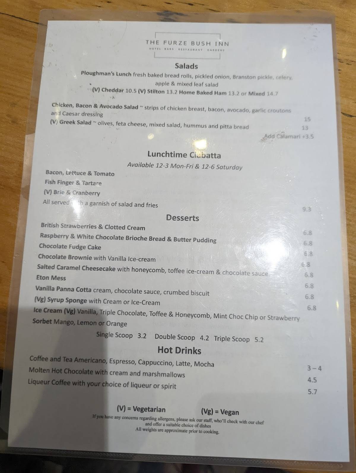 Menu at The Furze Bush Inn pub & bar, Newbury