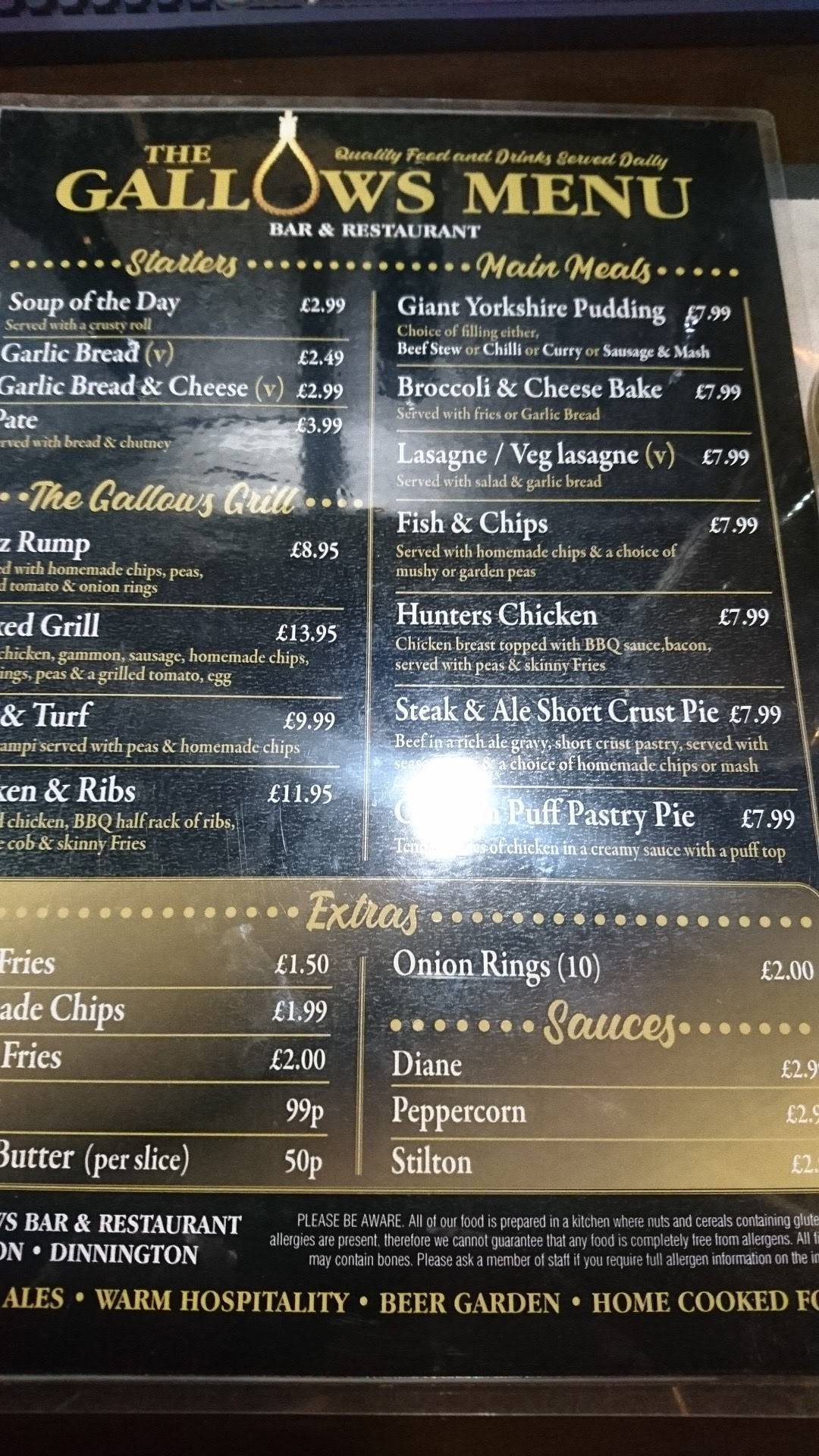 Menu at The Gallows pub & bar, South Anston, Hangsman Ln
