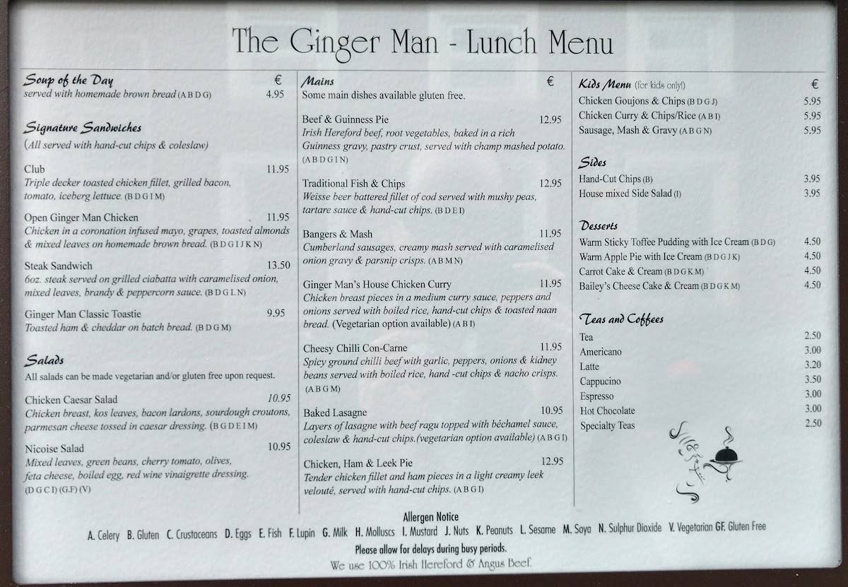 Menu at The Ginger Man pub & bar, Dublin