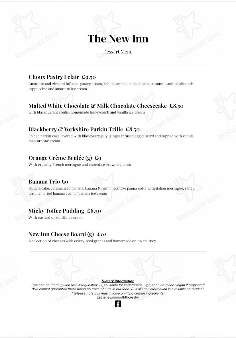 Menu at The New Inn pub & bar, North Thoresby, Station Rd