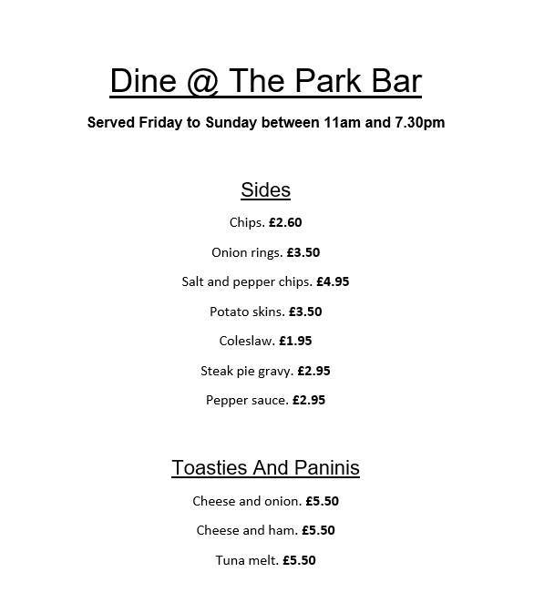 Menu at The Park Bar, Clydebank, 421-423 Dumbarton Rd