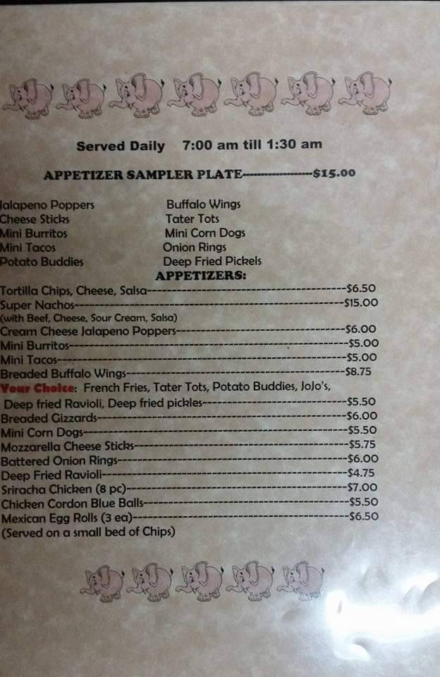 Menu at The Pink Elephant Tavern pub & bar, Salem