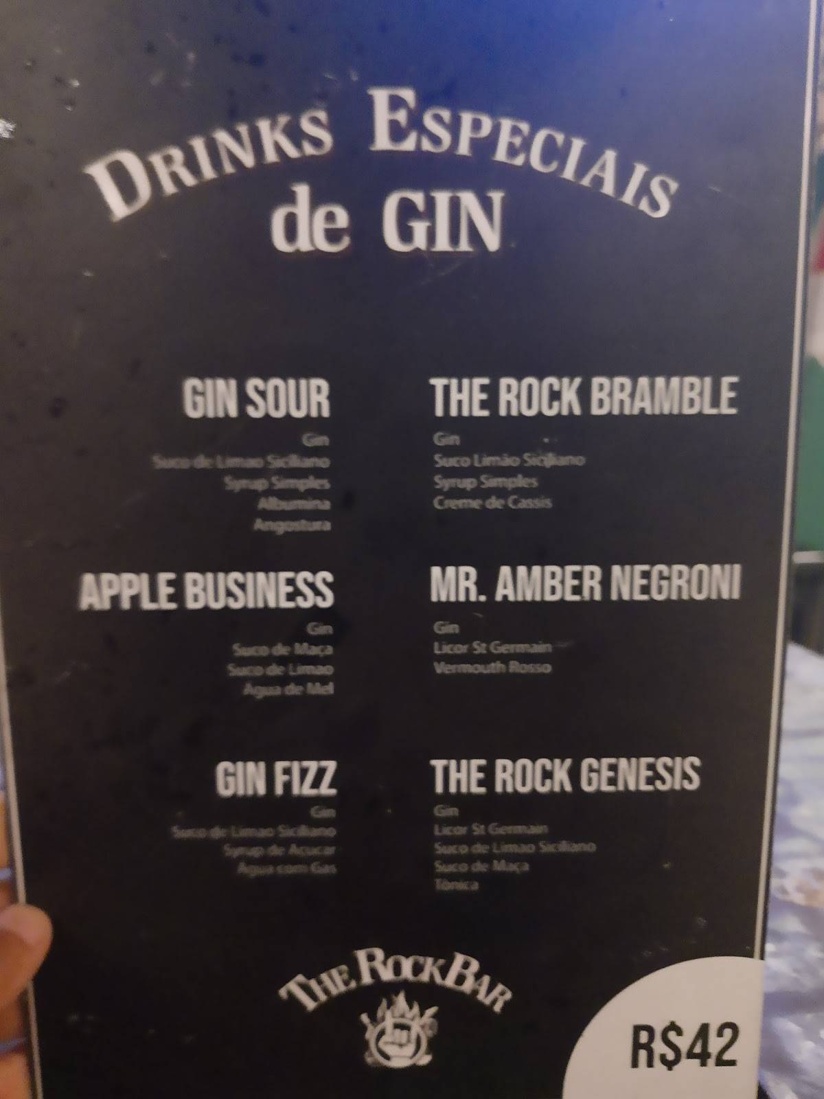 Menu em The Rock Bar, Rio de Janeiro, R. Jardim Botânico