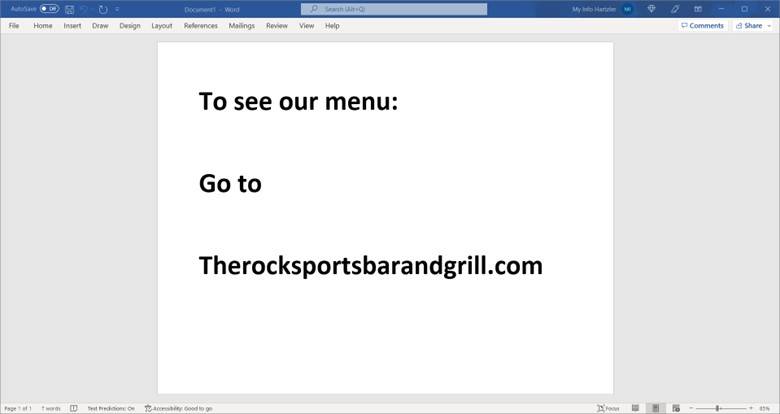 Menu at The Rock Sports Bar & Grill, Sidney
