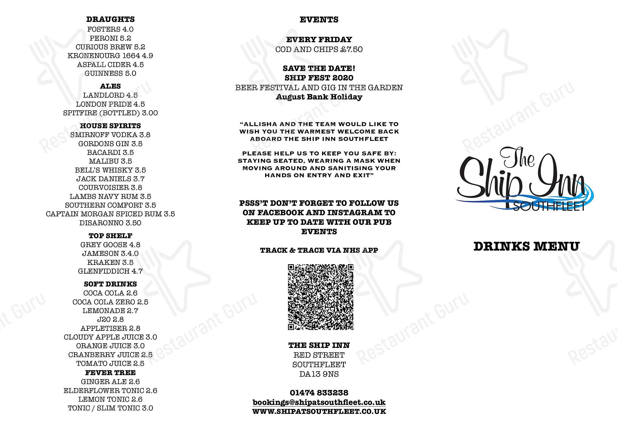 Menu at The Ship Inn pub & bar, Southfleet, Red St
