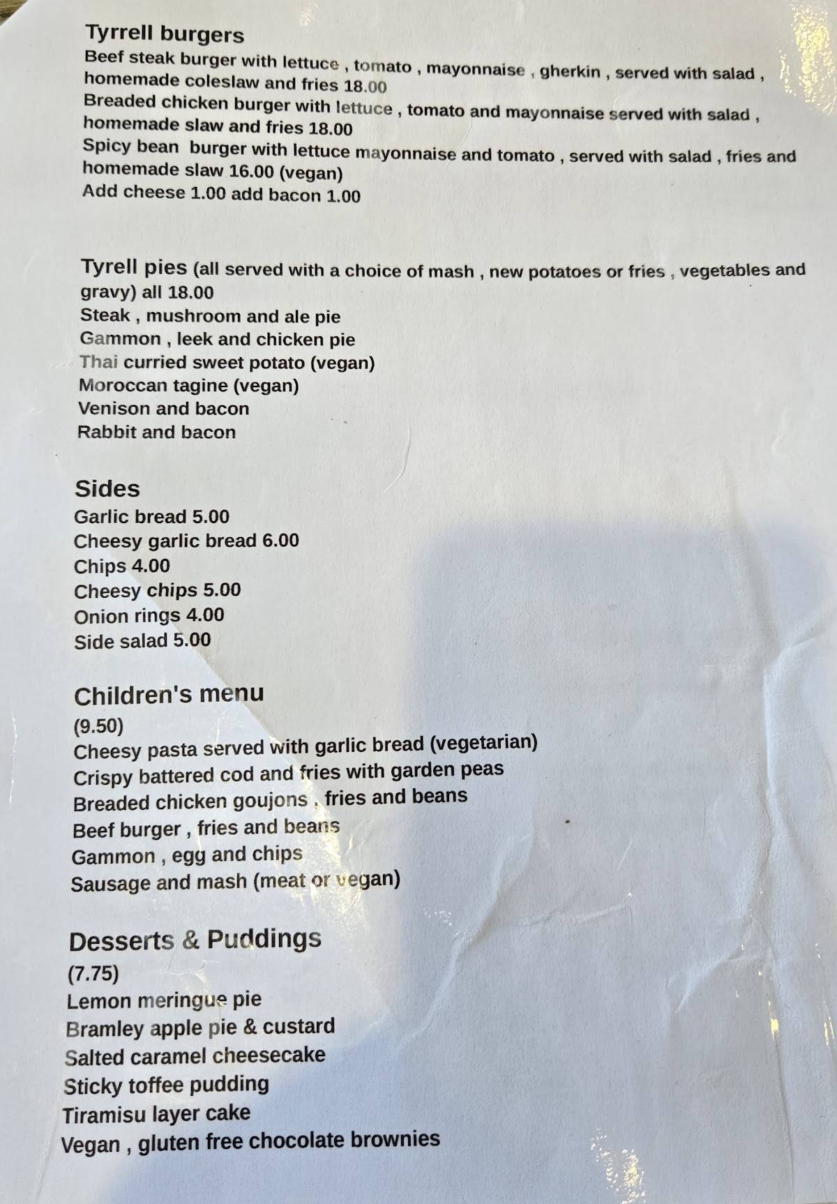 Menu at The Sir Walter Tyrrell pub & bar, Lyndhurst, Brook