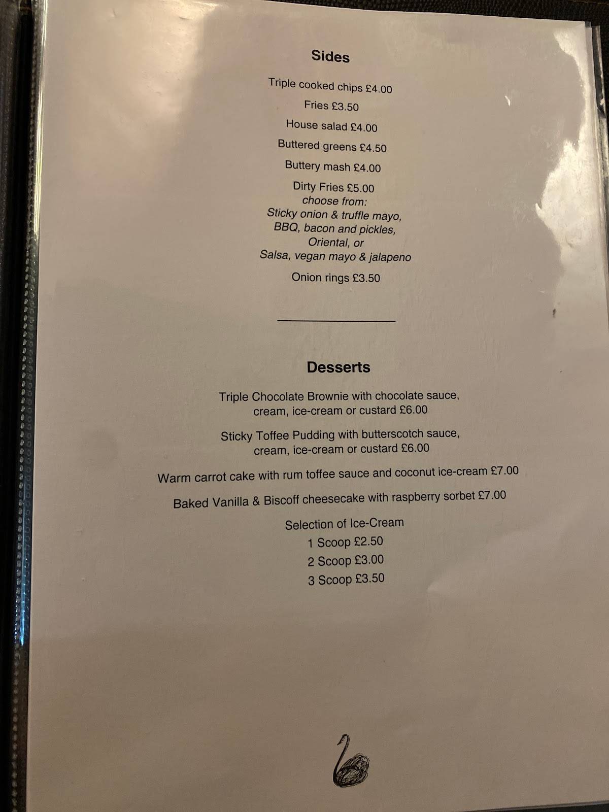 Menu at Swan Inn pub & bar, Oldham